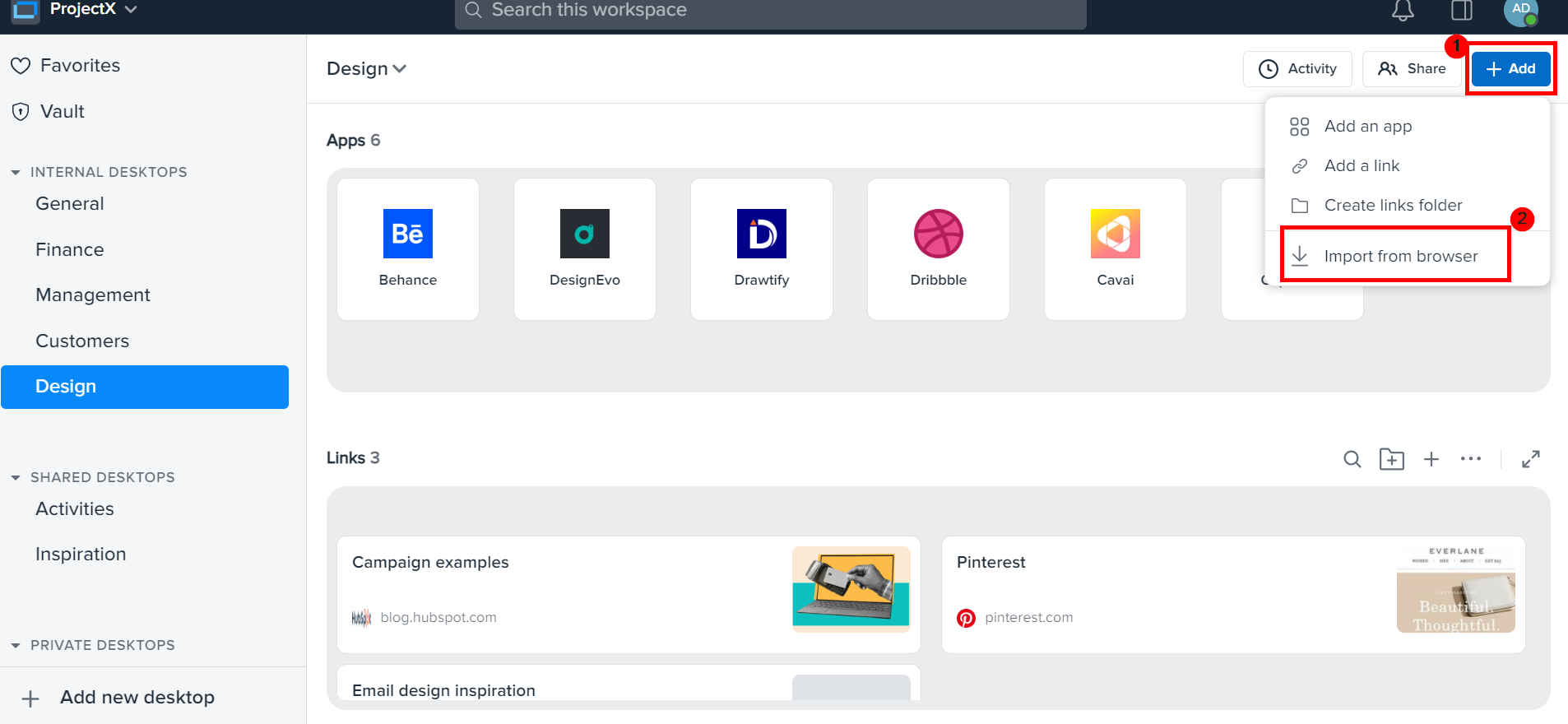 How to import apps from a browser to a desktop | Support | Webtop.com